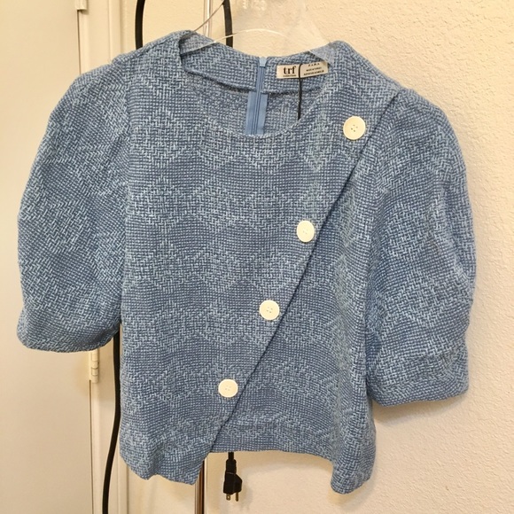 Zara | Tops | Zara Sky Blue Tweed Top With Buttons | Poshmark